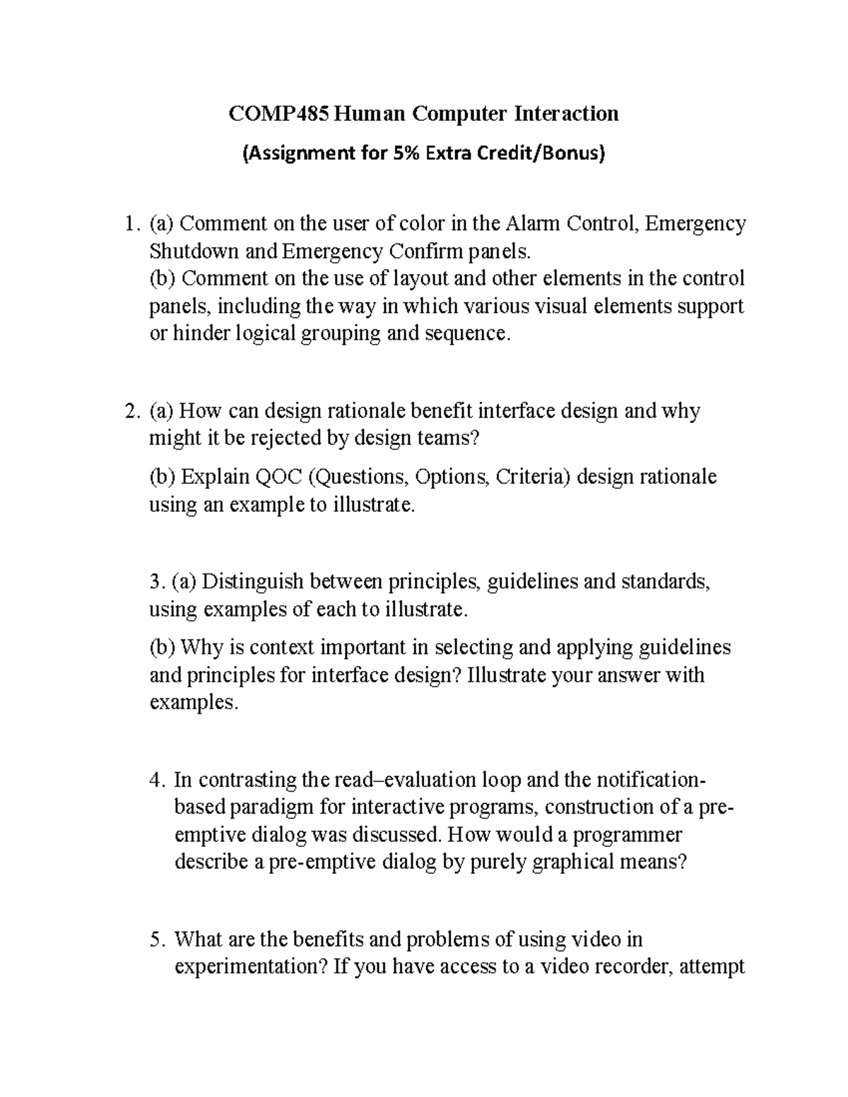 COMP485 Human Computer Interaction Assignment for Extra (Bonus) Credit - COMP485 Human Computer ...