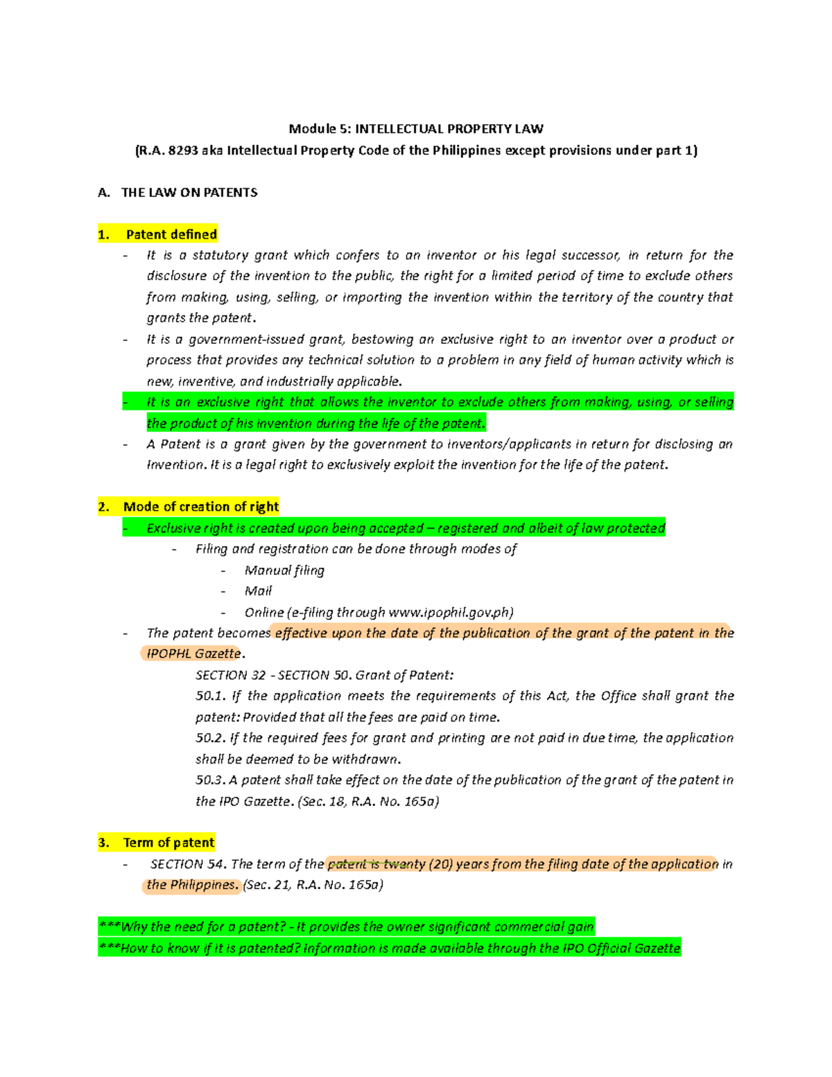 IPC XU - Summary - Module 5 : INTELLECTUAL PROPERTY LAW (R. 8293 aka ...