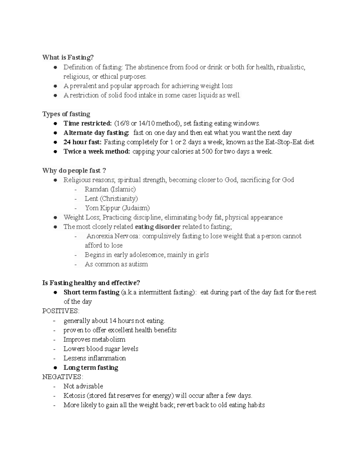 Outline draft-3 - What is Fasting? Definition of fasting: The ...