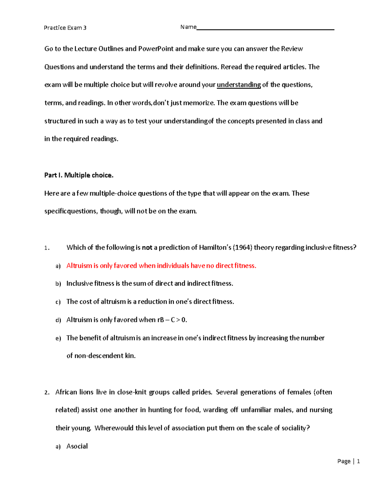Practice Exam 3 - Go to the Lecture Outlines and PowerPoint and make ...