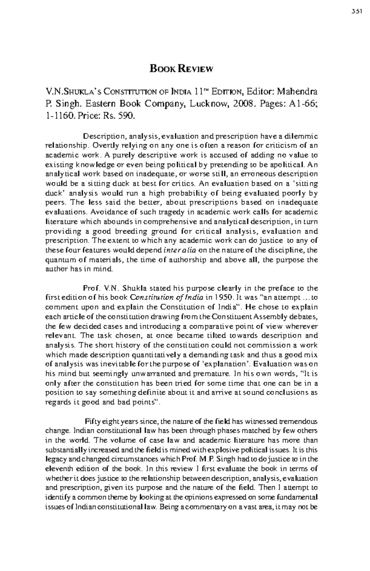 Constituation - BOOK REVIEW V.N’S CONSTITUTION OF INDIA 11 TH EDITION ...