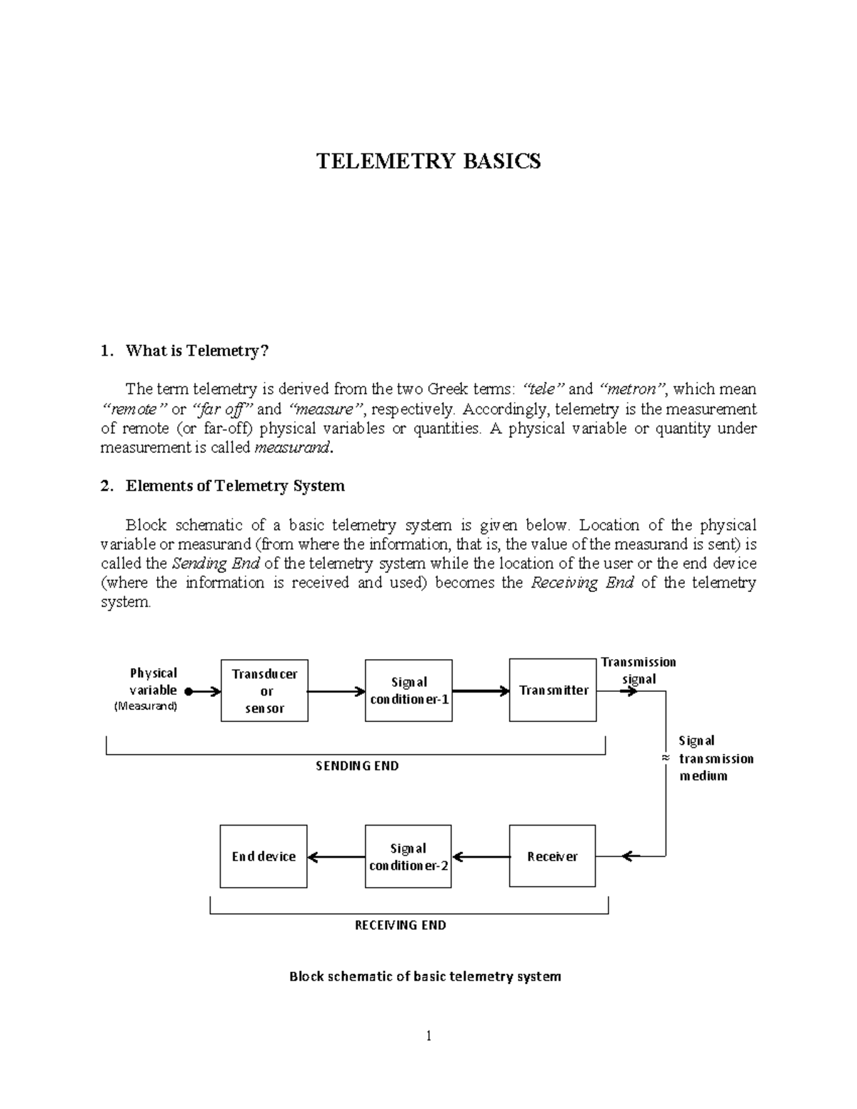 Ch 1 Telemetry Basics - TELEMETRY BASICS What is Telemetry? The term telemetry is derived from ...