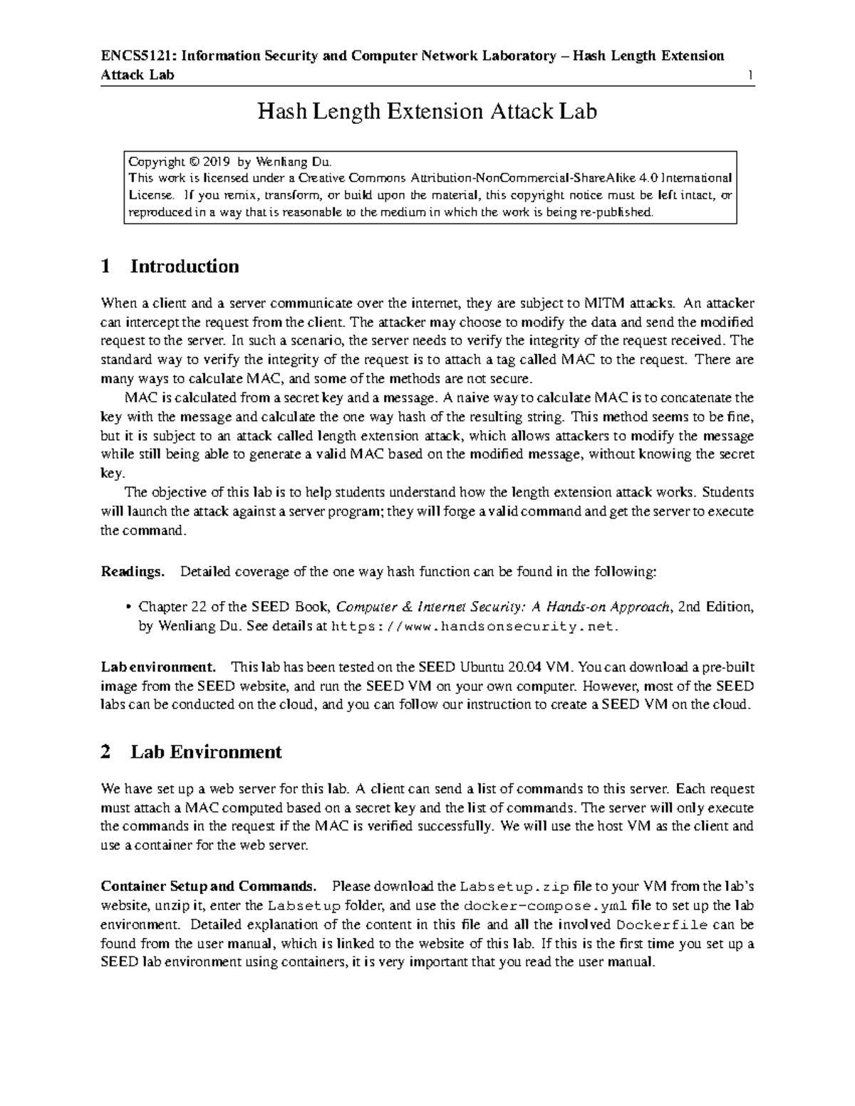 Exp4 Hash Length Extension Attack Attack Lab 1 Hash Length Extension Attack Lab Copyright 