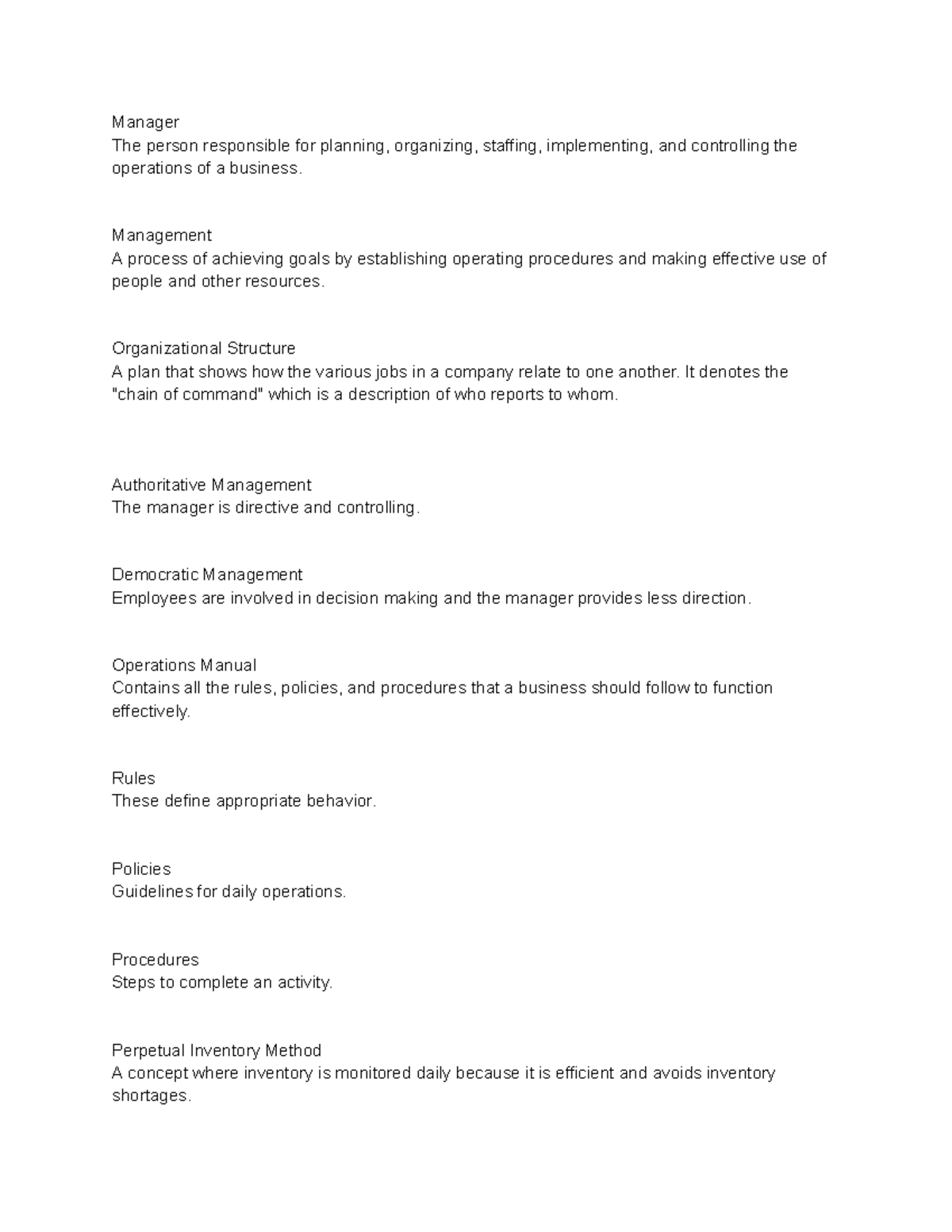 Entrepreneurship Chapter 10 - Manager The person responsible for ...