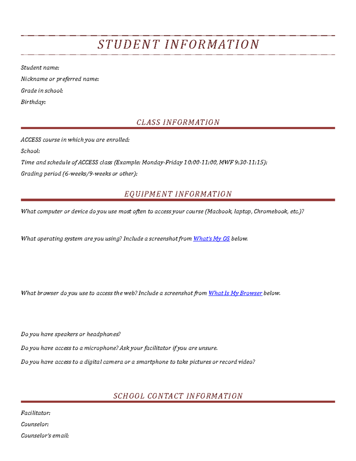 Student information - S T U D E N T I N F O R M AT I O N Student name ...