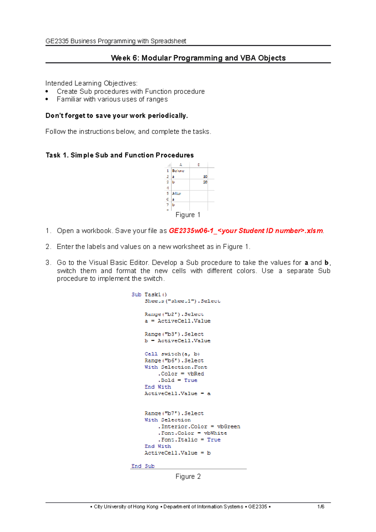 GE2335 F19 Lab Week 6 - Week 6: Modular Programming and VBA Objects ...