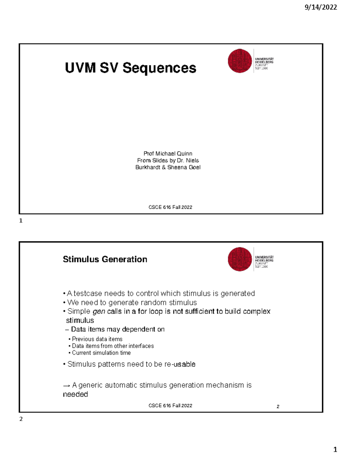 5 UVM SV Sequences - lecture - UVM SV Sequences Prof Michael Quinn From ...