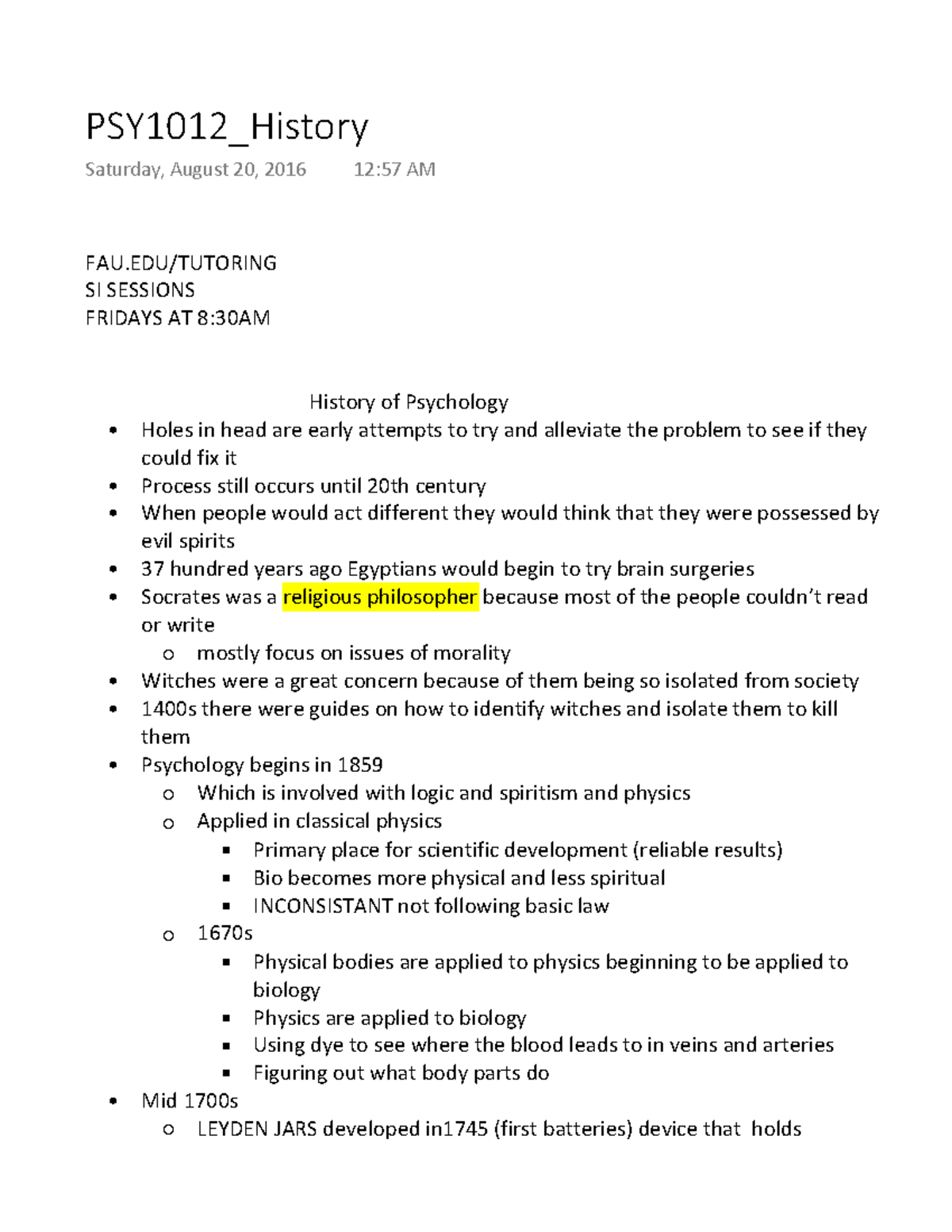 Psy1012 History Lecture Notes 1 Warning Tt Undefined Function 32