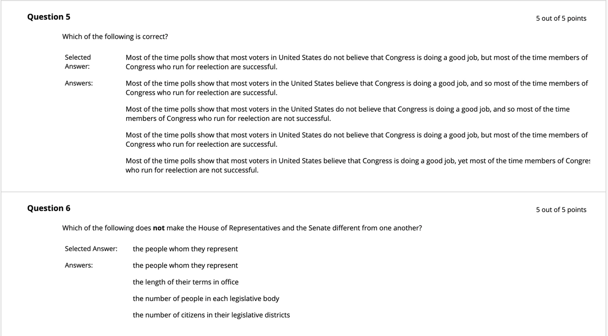 Unit 4 test - American Gover & Politics - Question 5 5 out of 5 points ...