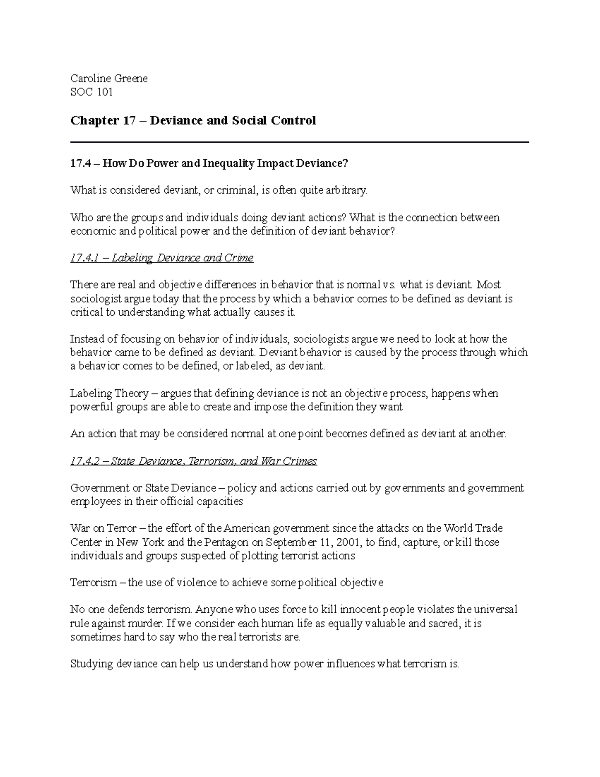 17.4 - How Do Power and Inequality Impact Deviance? - Caroline Greene SOC 101 Chapter 17 ...