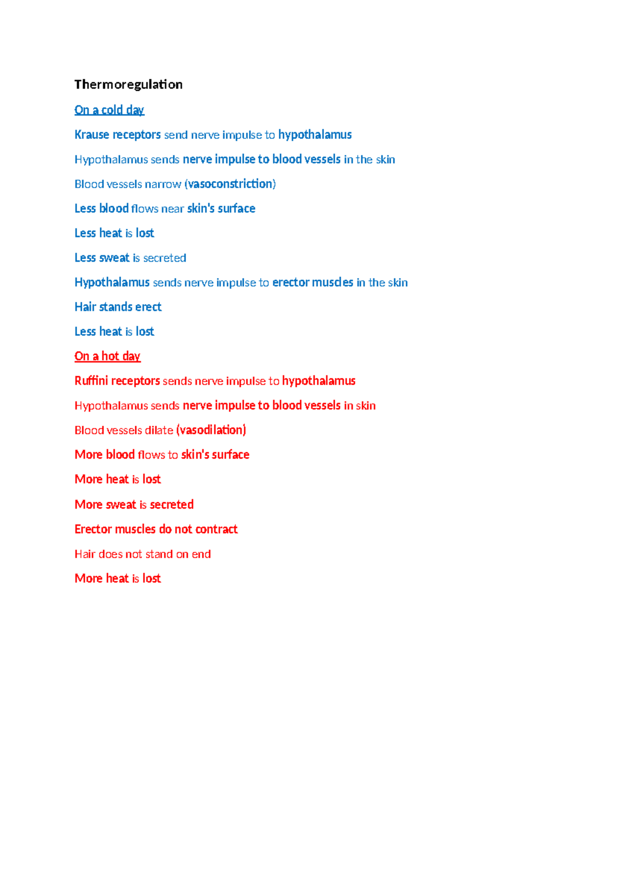 Thermoregulation summary - Thermoregulation On a cold day Krause ...
