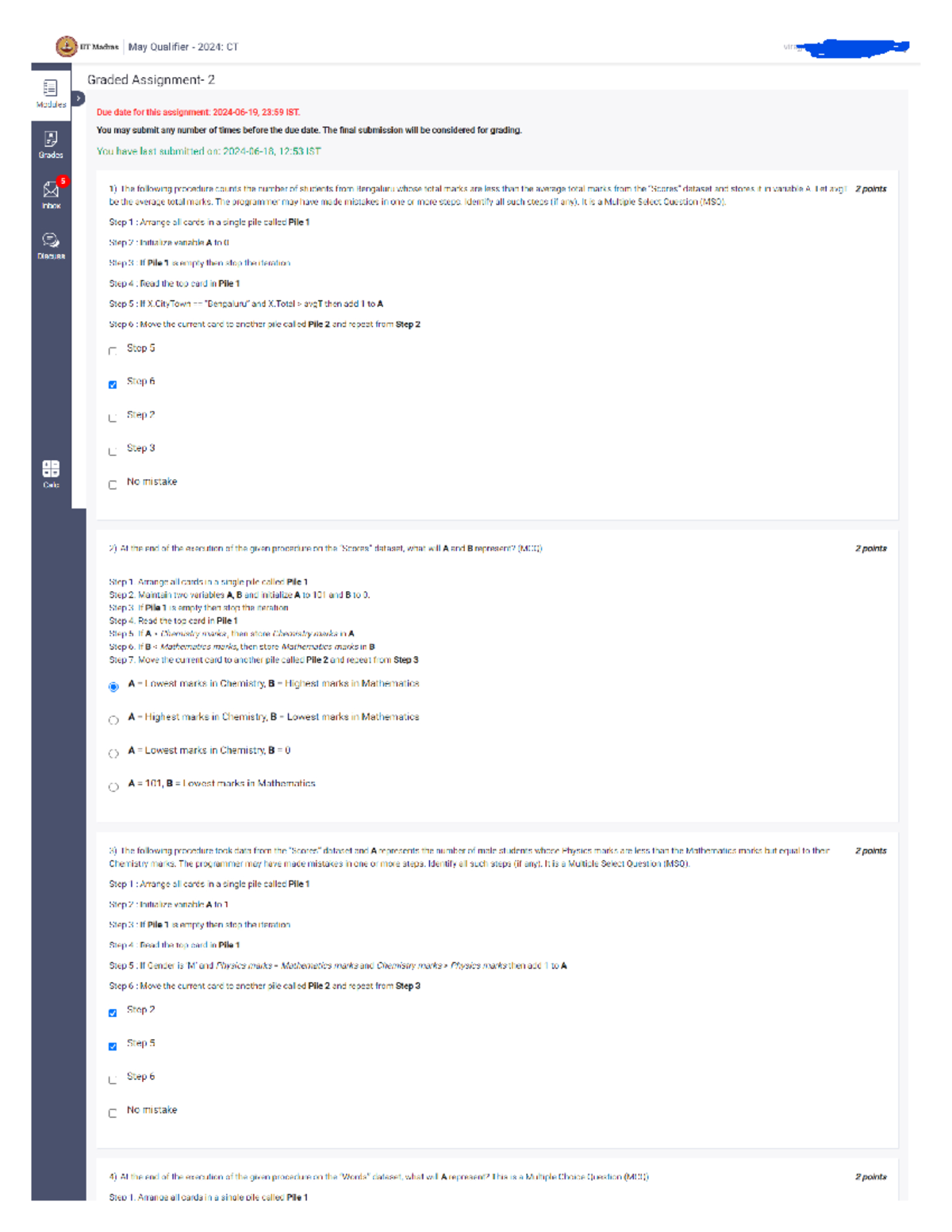 CT week 2 graded - IIT Madras May Qualifier 2024: CT virall Graded 2 Modules Due date for this ...