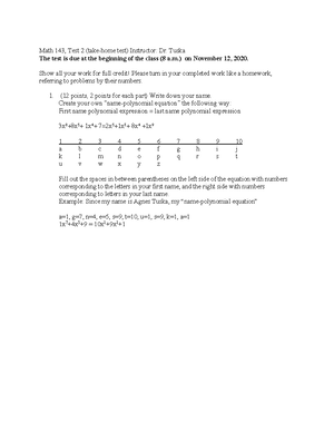 Math 143 Final test - Math 143Final Examination Fall 2020 Show all your ...