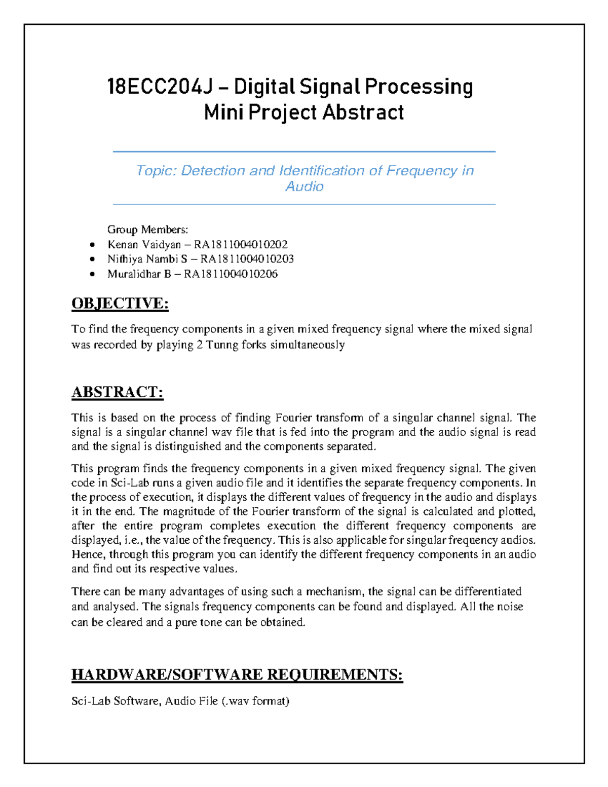 18ECC204J - Mini Project Abstract- Frequency Detection - 18ECC204J ...
