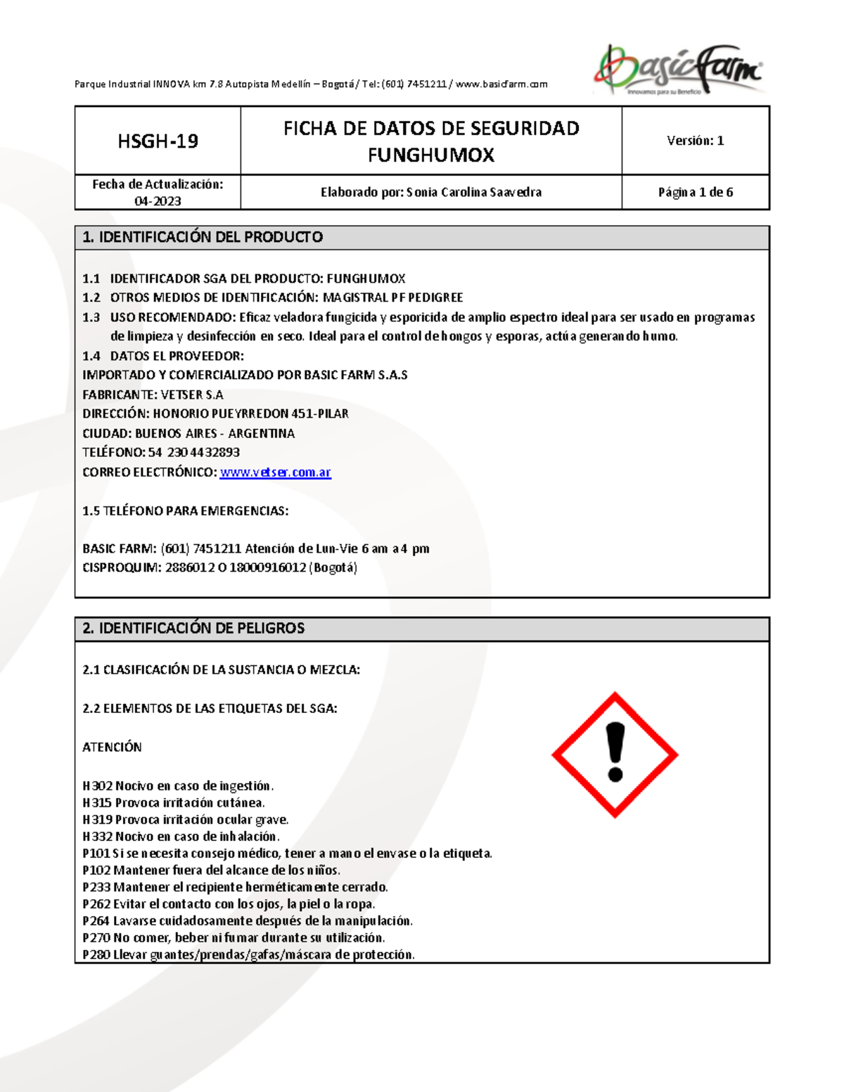 HSGH 19 Funghumox V1 - FDS QUIMICOS - HSGH- 19 FICHA DE DATOS DE ...