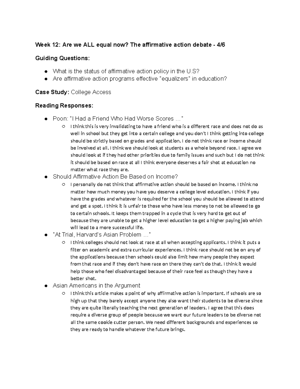Reading Responses Week 12 - Week 12: Are we ALL equal now? The ...