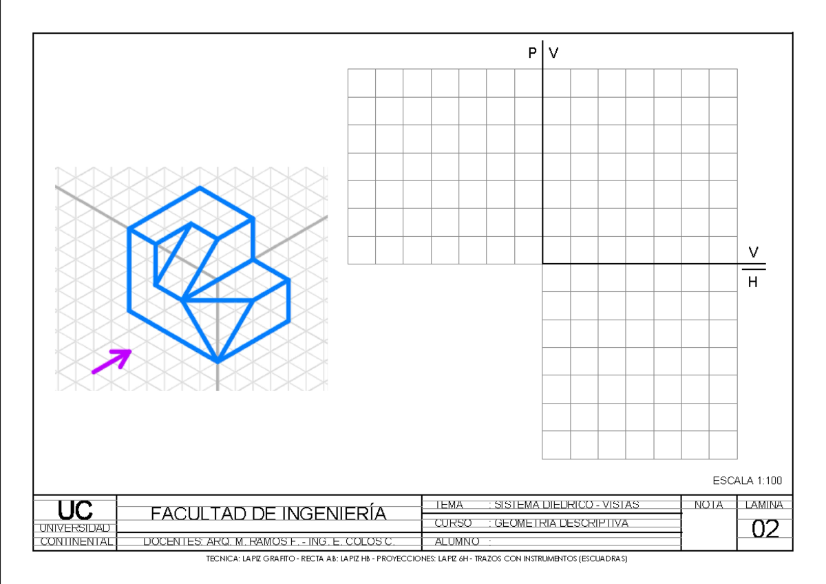 Lamina 2-vistas sistema diedrico - Geometría Descriptiva - ESCALA 1: V ...