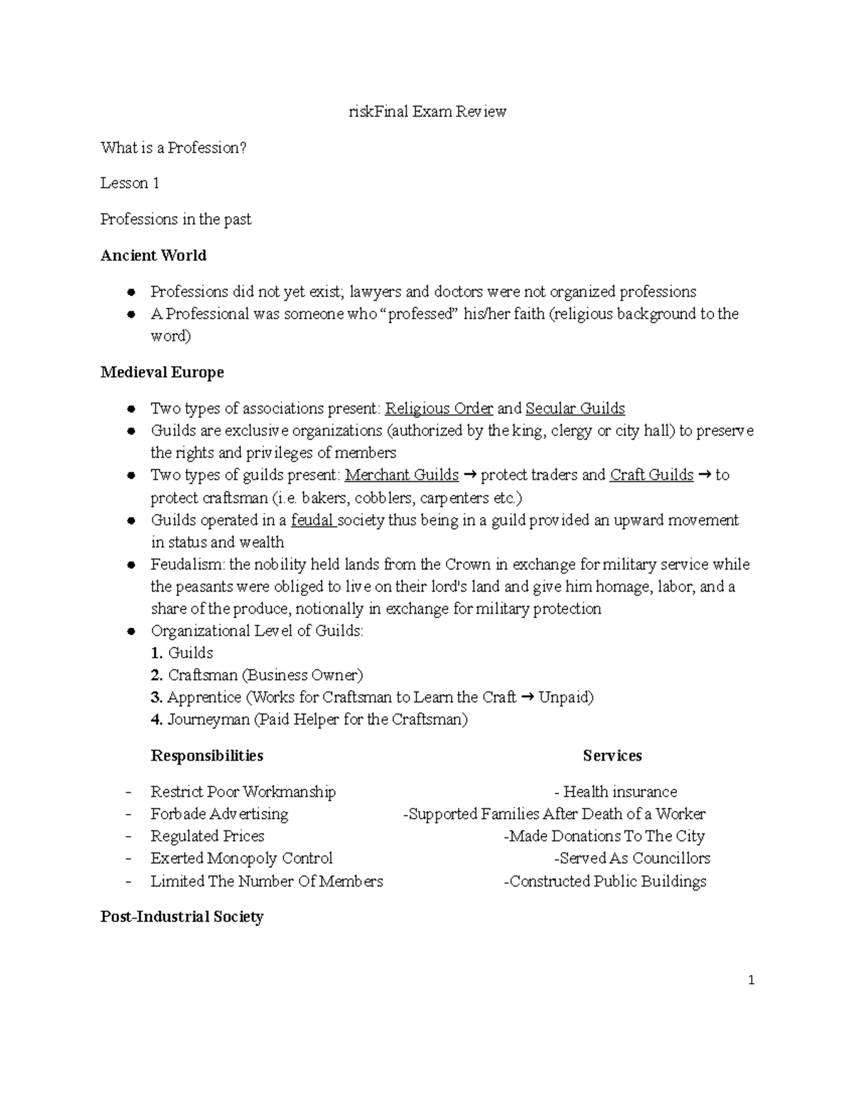 ENGR201Cheat sheet 2021 - riskFinal Exam Review What is a Profession ...