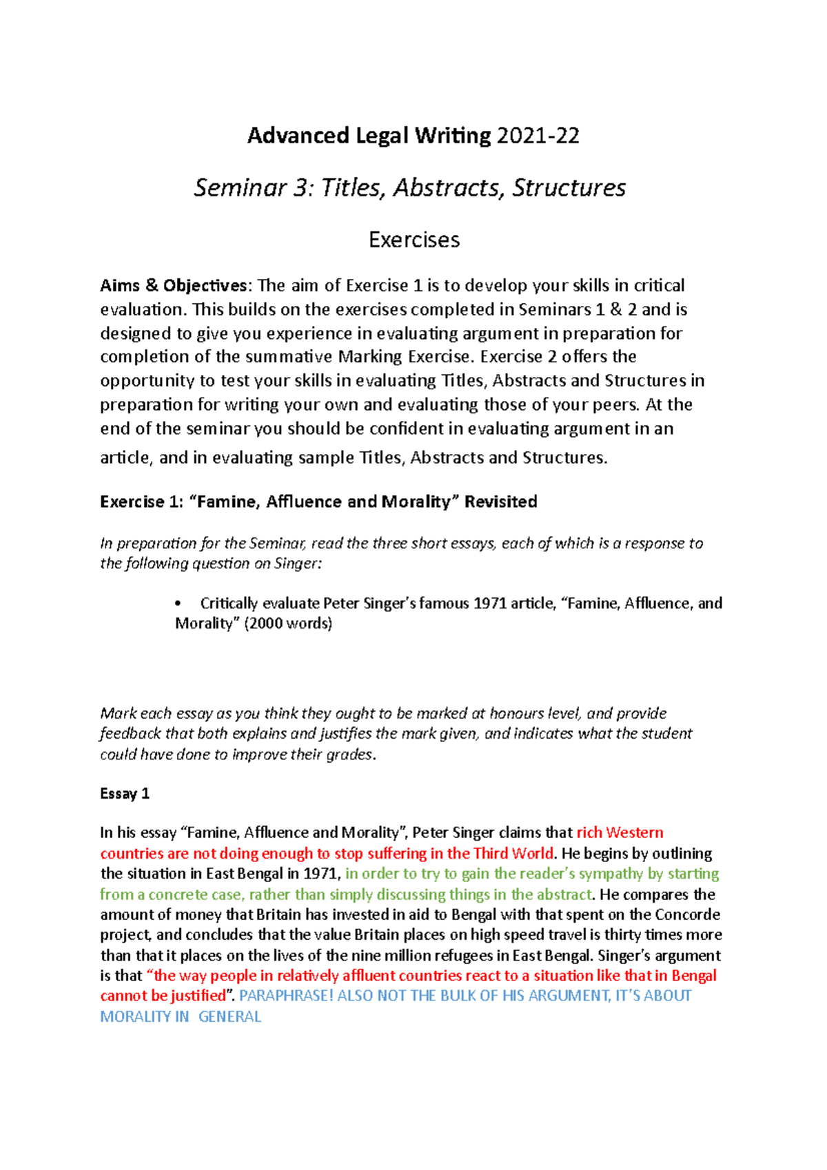 ALW 2021-22 Seminar 3 Exercises - Advanced Legal Writing 2021- Seminar ...