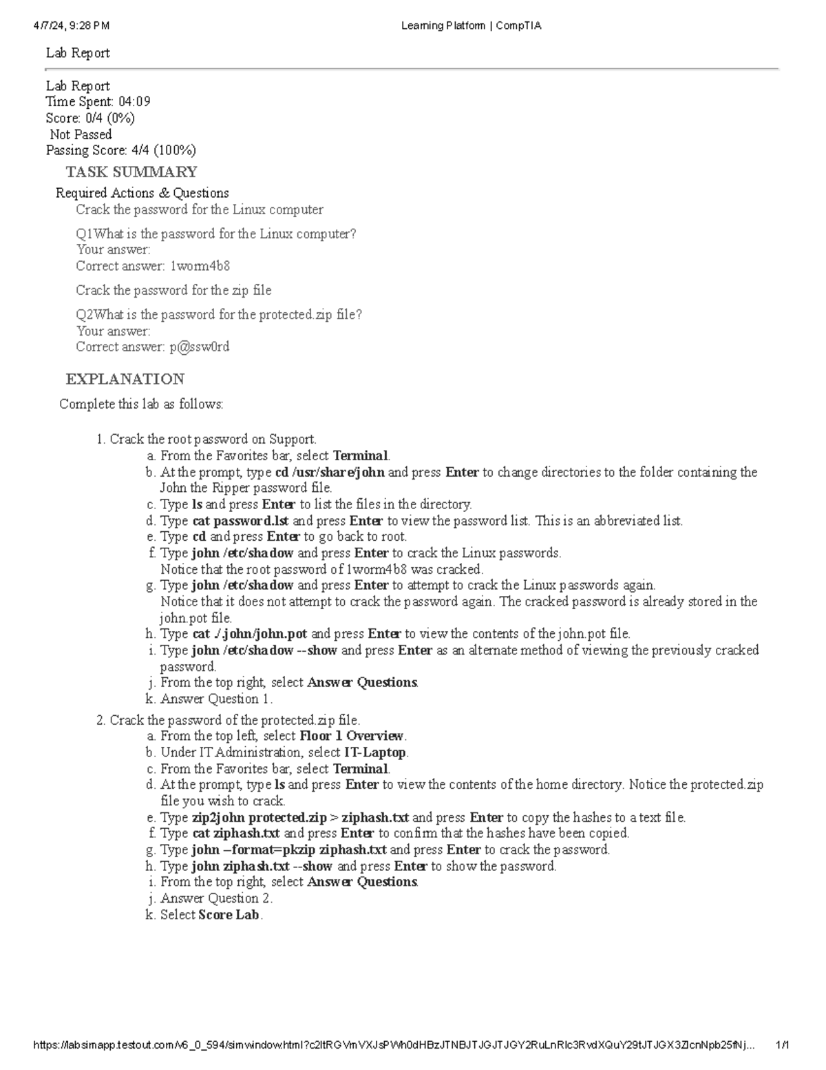 12.5.10 Crack a Password with John the Ripper - 4/7/24, 9:28 PM ...