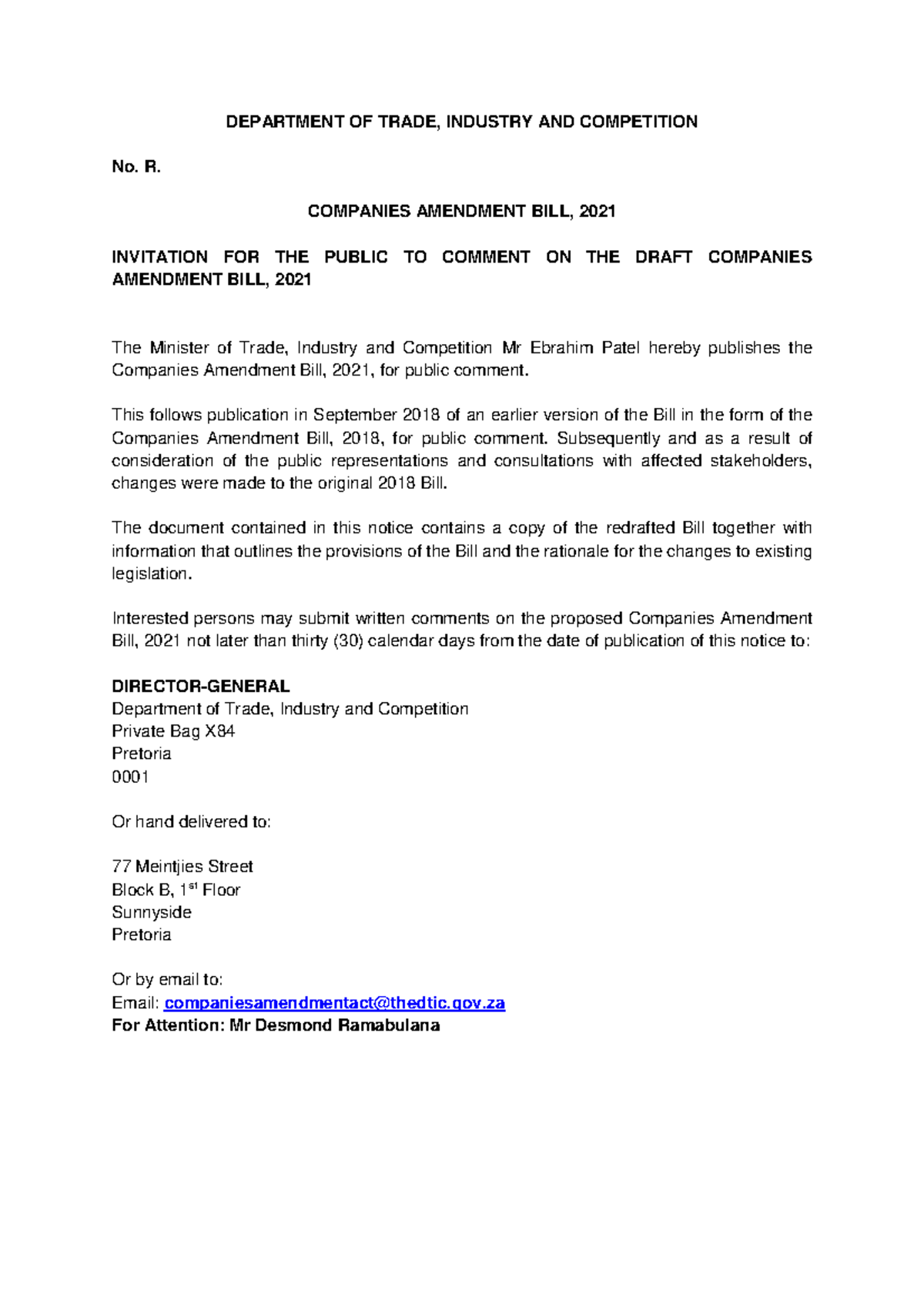 Revised Amendment Bill of CA - DEPARTMENT OF TRADE, INDUSTRY AND ...