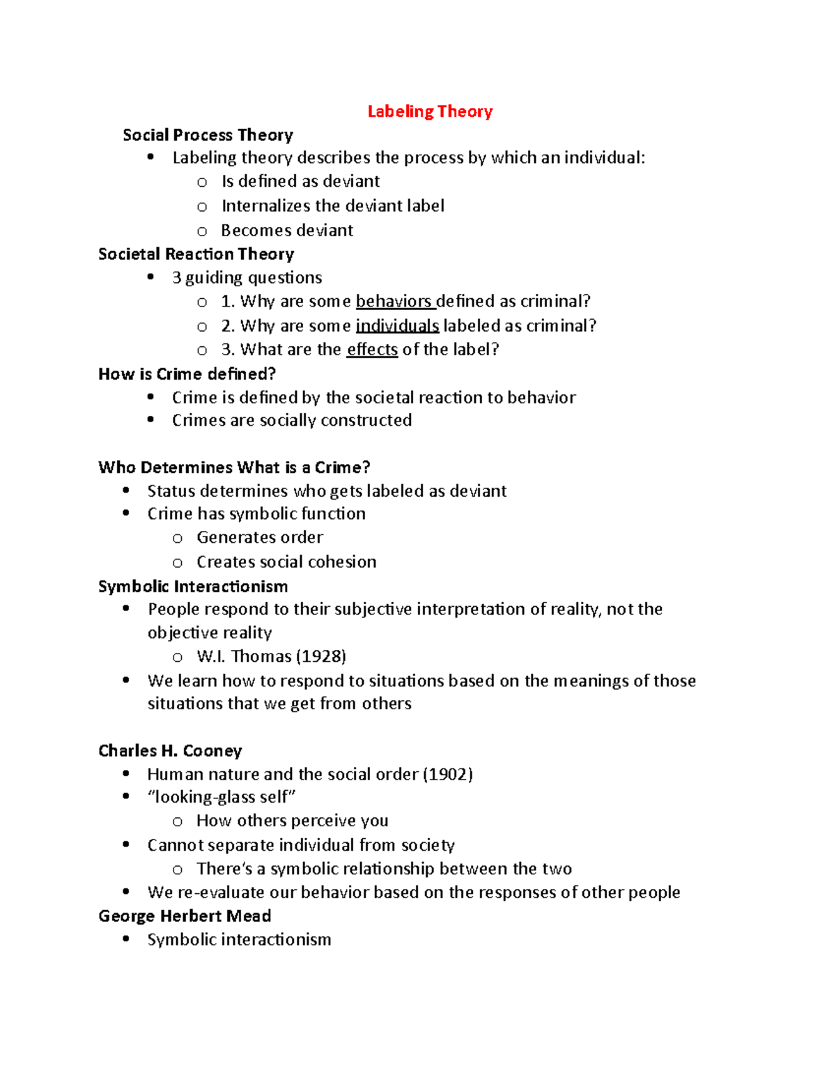 Labeling Theory - Lecture notes 11 - Labeling Theory Social Process ...