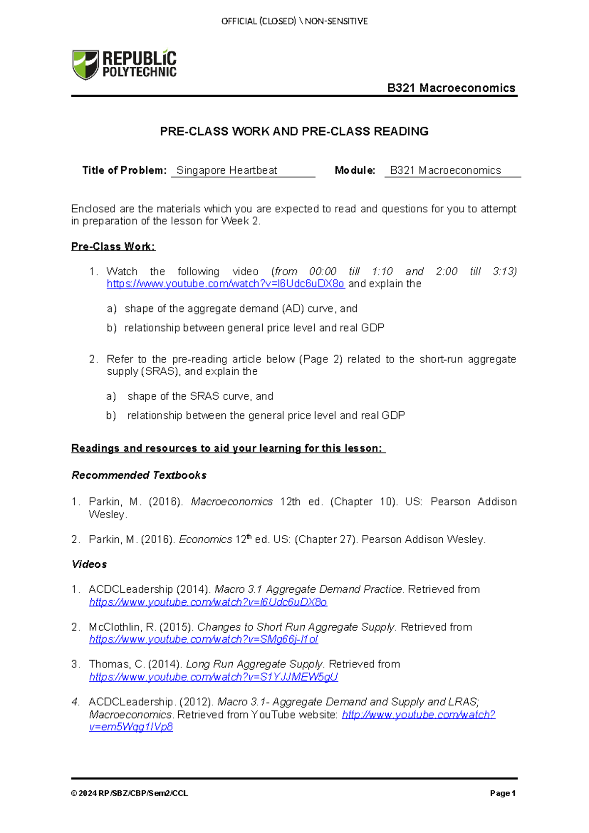 Pre Class Reading - B321 Macroeconomics PRE-CLASS WORK AND PRE-CLASS ...