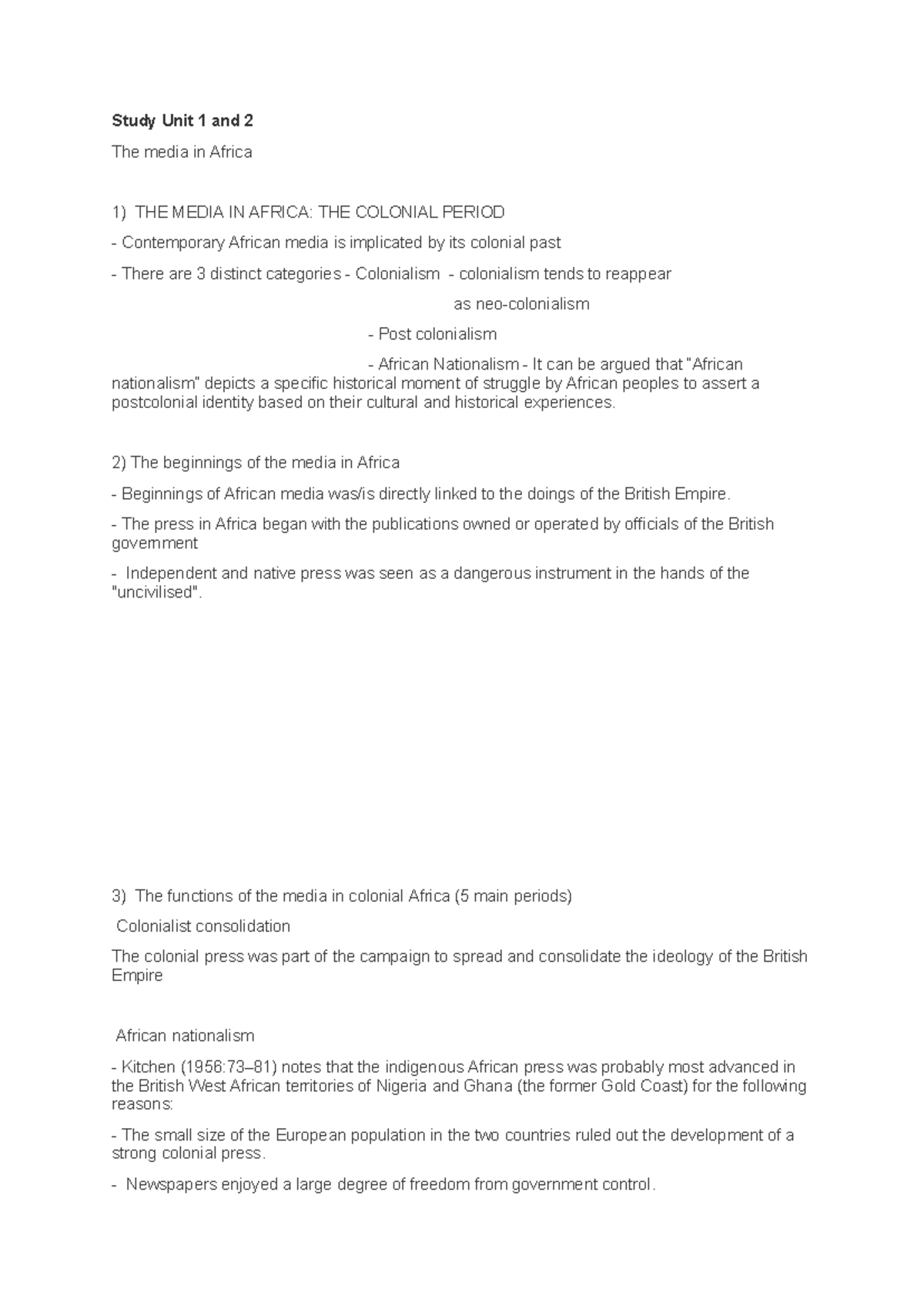 Study unit 1 and 2 - Practice - Study Unit 1 and 2 The media in Africa ...