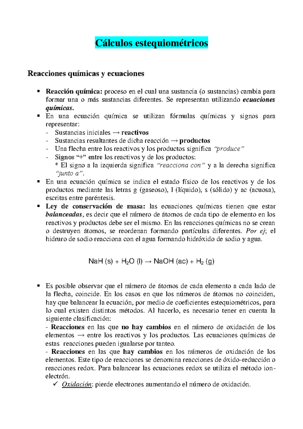Cálculos estequiométricos - Cálculos estequiométricos Reacciones químicas y ecuaciones Reacción ...
