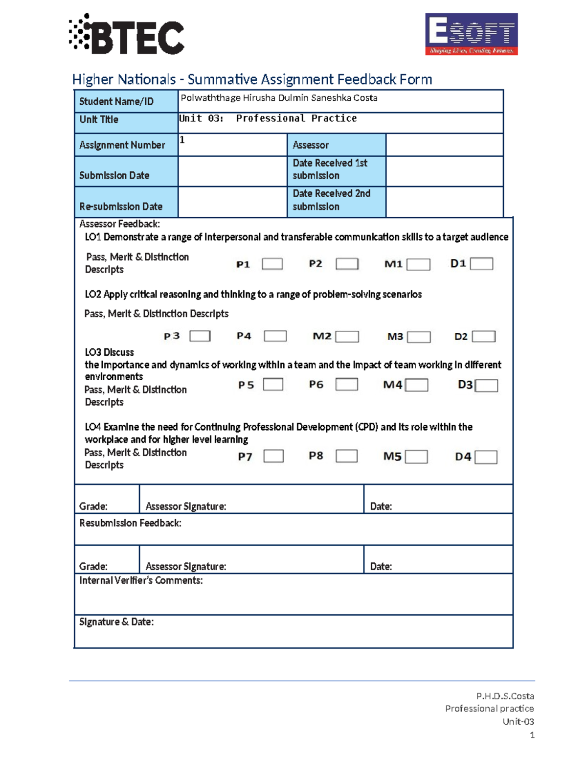 My Professional Practice Assignment - H.D.S Professional practice Unit ...