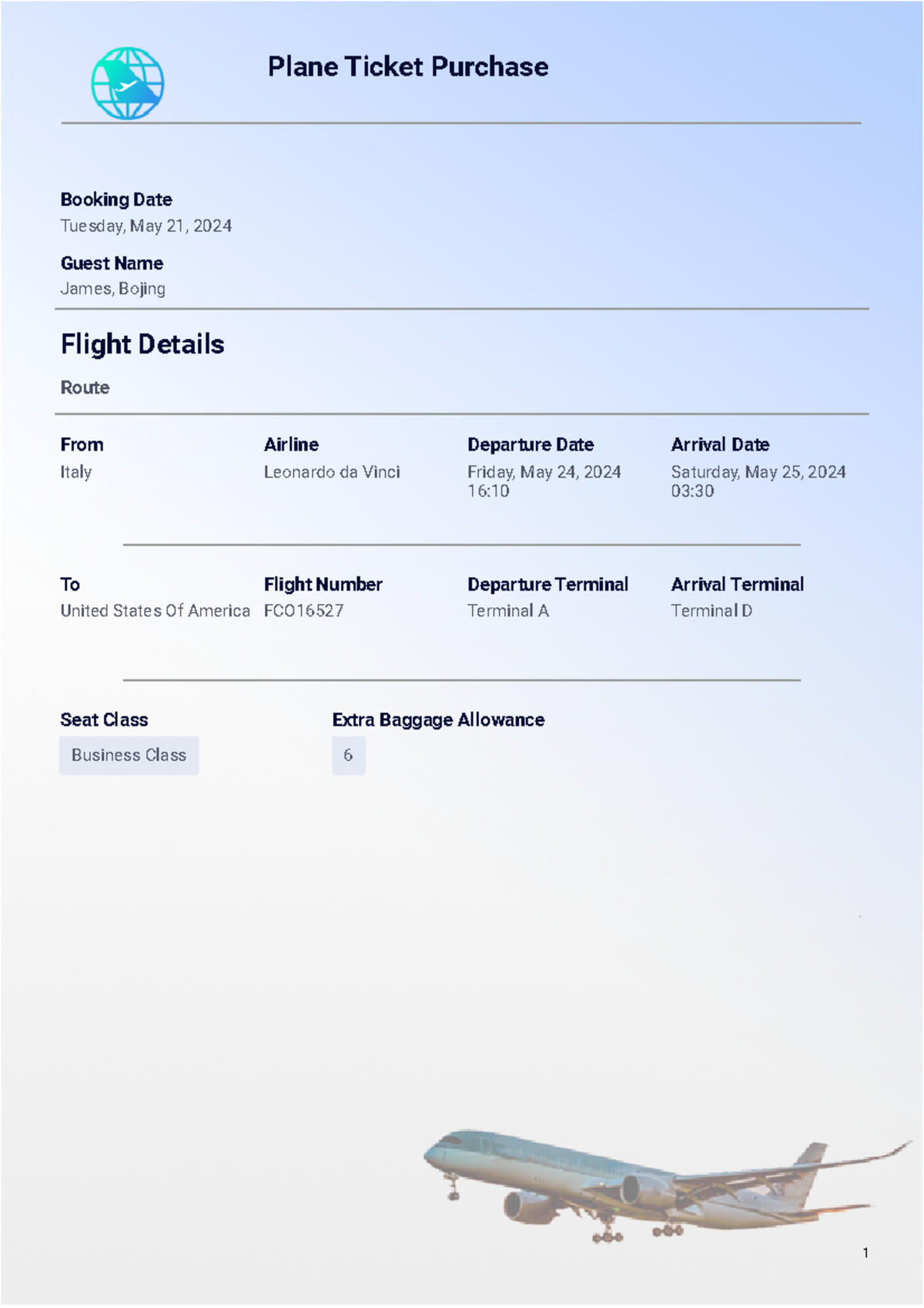 CSC 101 Textbook and Work - Plane Ticket Purchase Booking Date Tuesday ...