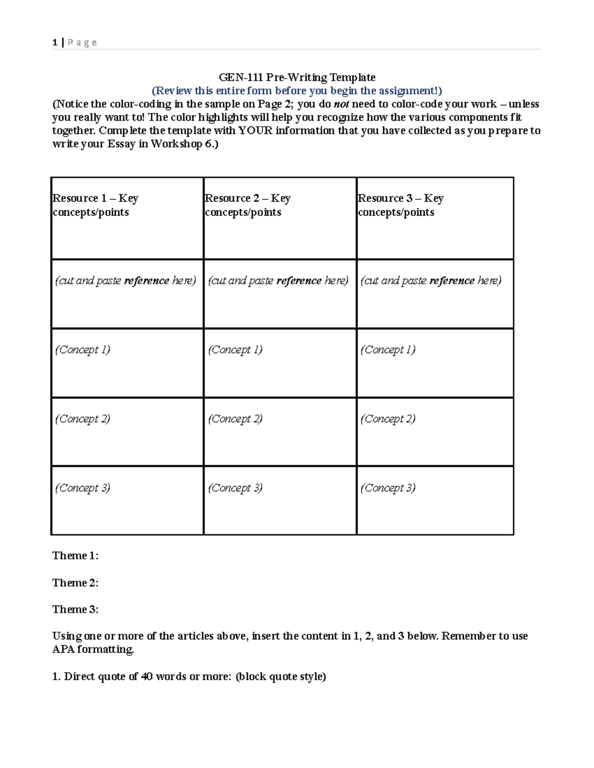 5.5 Assignment Pre-Writing Template - GEN-111 Pre-Writing Template ...