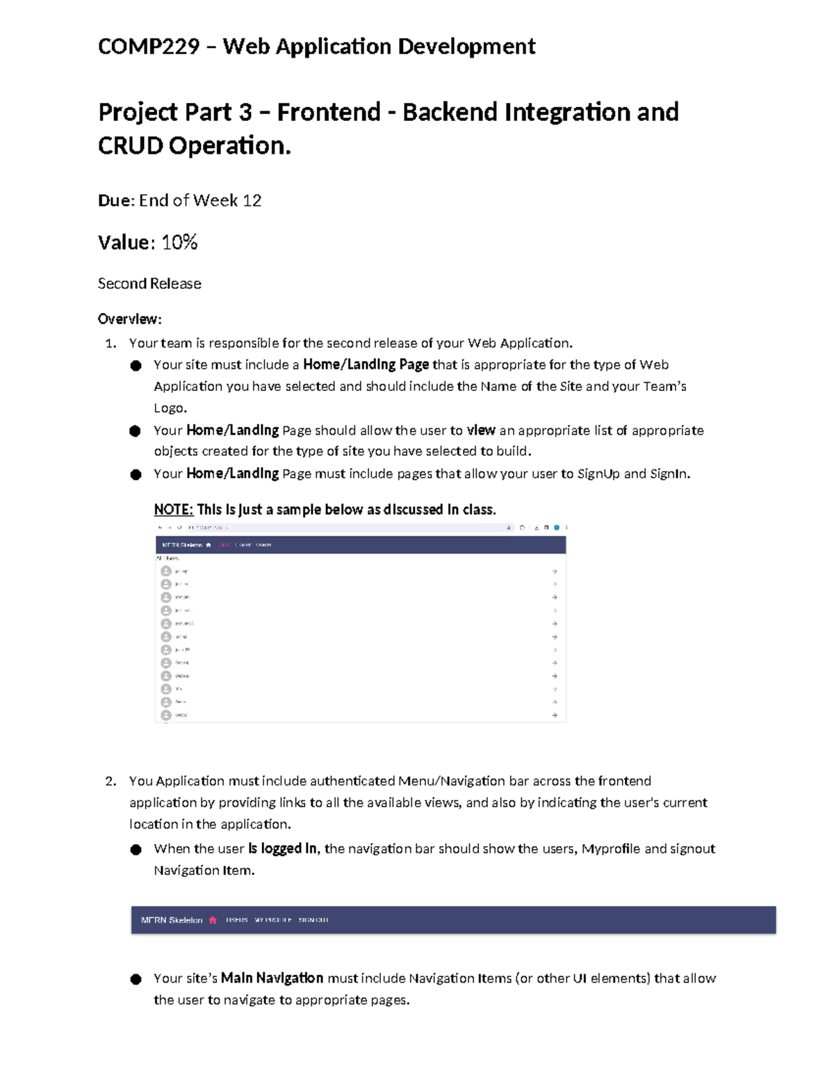 Project Part 3 -Second Release - COMP229 – Web Application Development Project Part 3 – Frontend ...