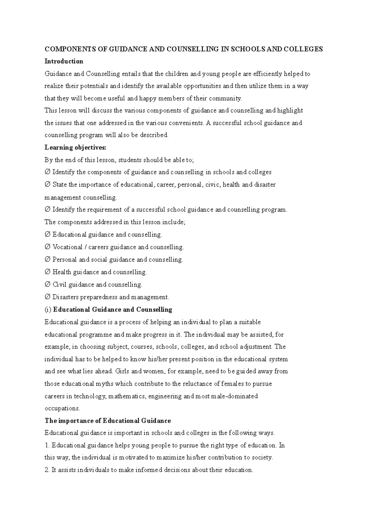 Lesson 3- Components OF Guidance AND Couselling IN Schools AND Colleges ...