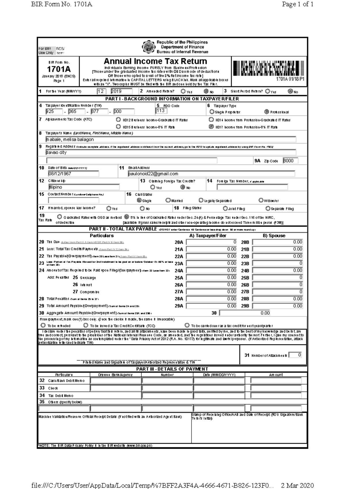 Ddsad - dasdasda - *NOTE: The BIR Data Privacy Policy is in the BIR ...