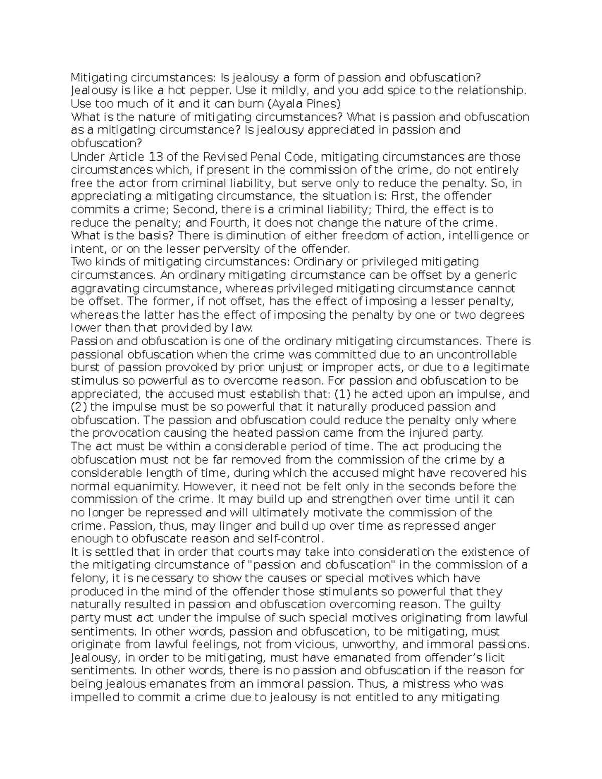 Extenuating Circumstances - Mitigating circumstances: Is jealousy a ...