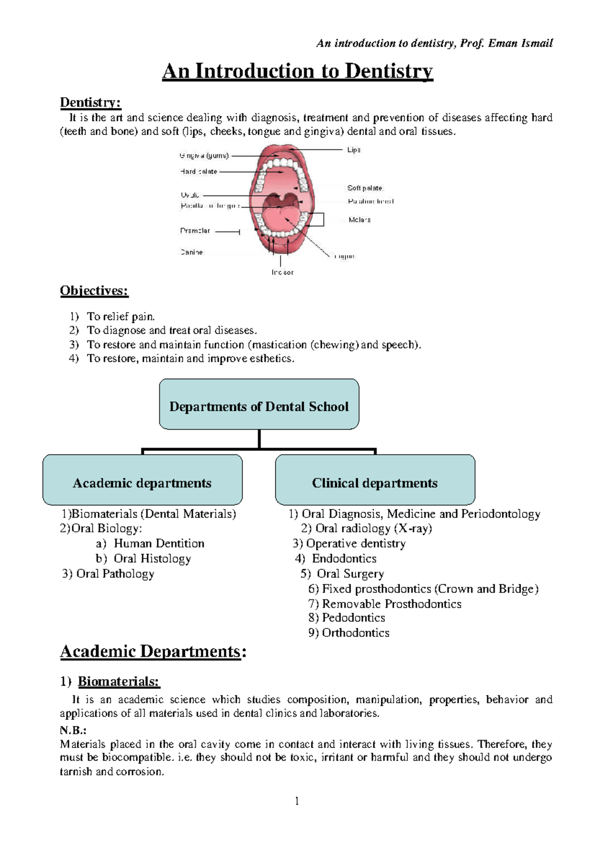 An Introduction to Dentistry - An Introduction to Dentistry Dentistry ...