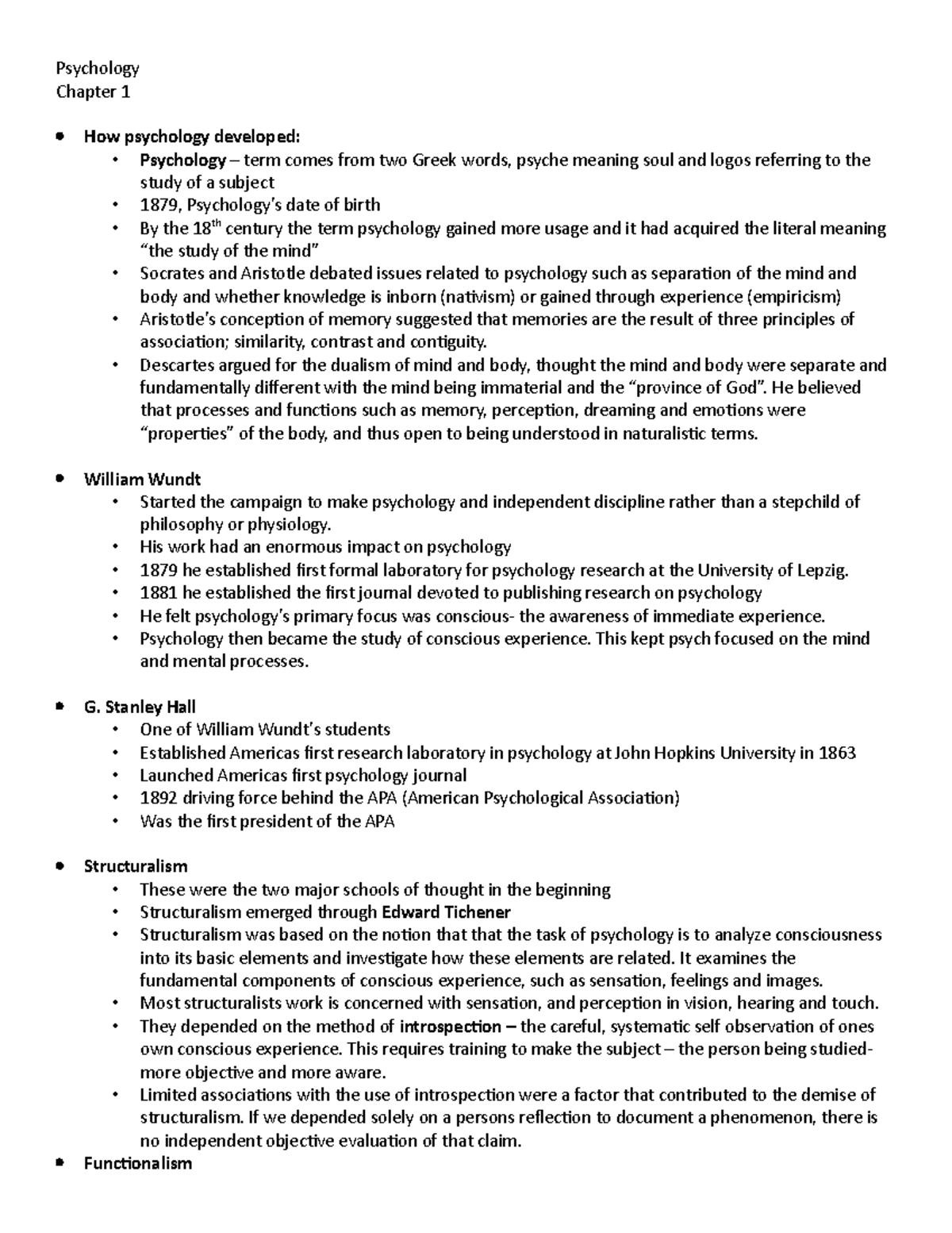 Chapter 1 - from textbook - Psychology Chapter 1 How psychology ...