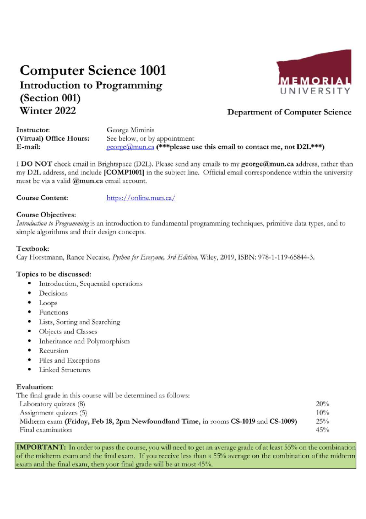 Cs course outline - assignment - 115 - Studocu