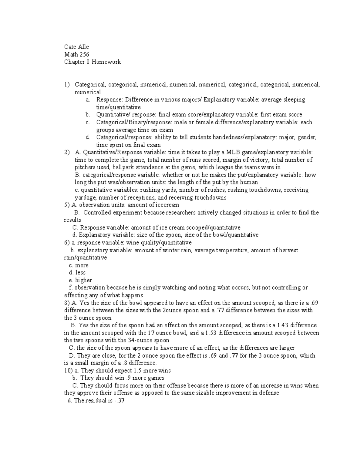 Math256 Chapter 0 - Cate Alle Math 256 Chapter 0 Homework Categorical, categorical, numerical ...