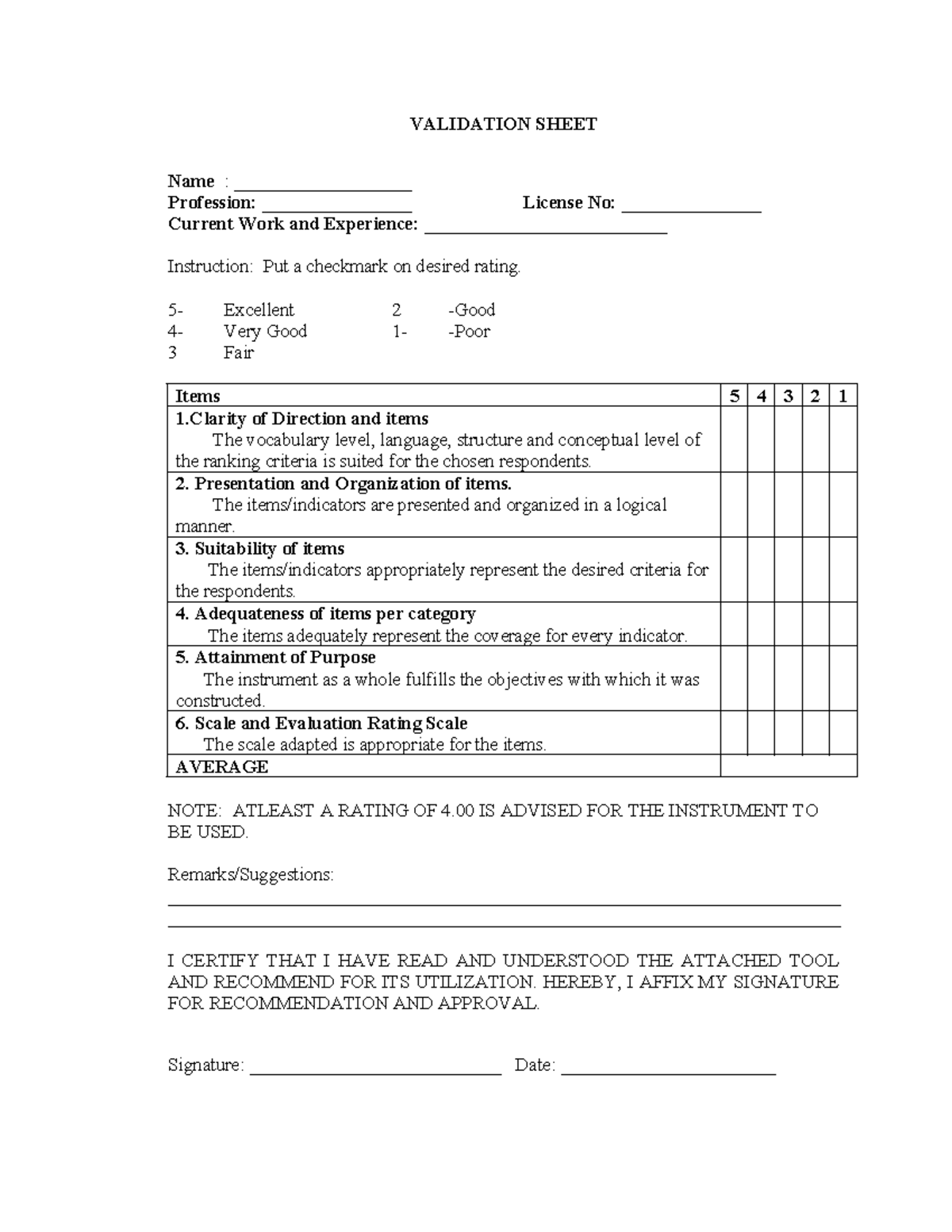 Validation- Sheettest-of-validity-and-reliability - VALIDATION SHEET ...