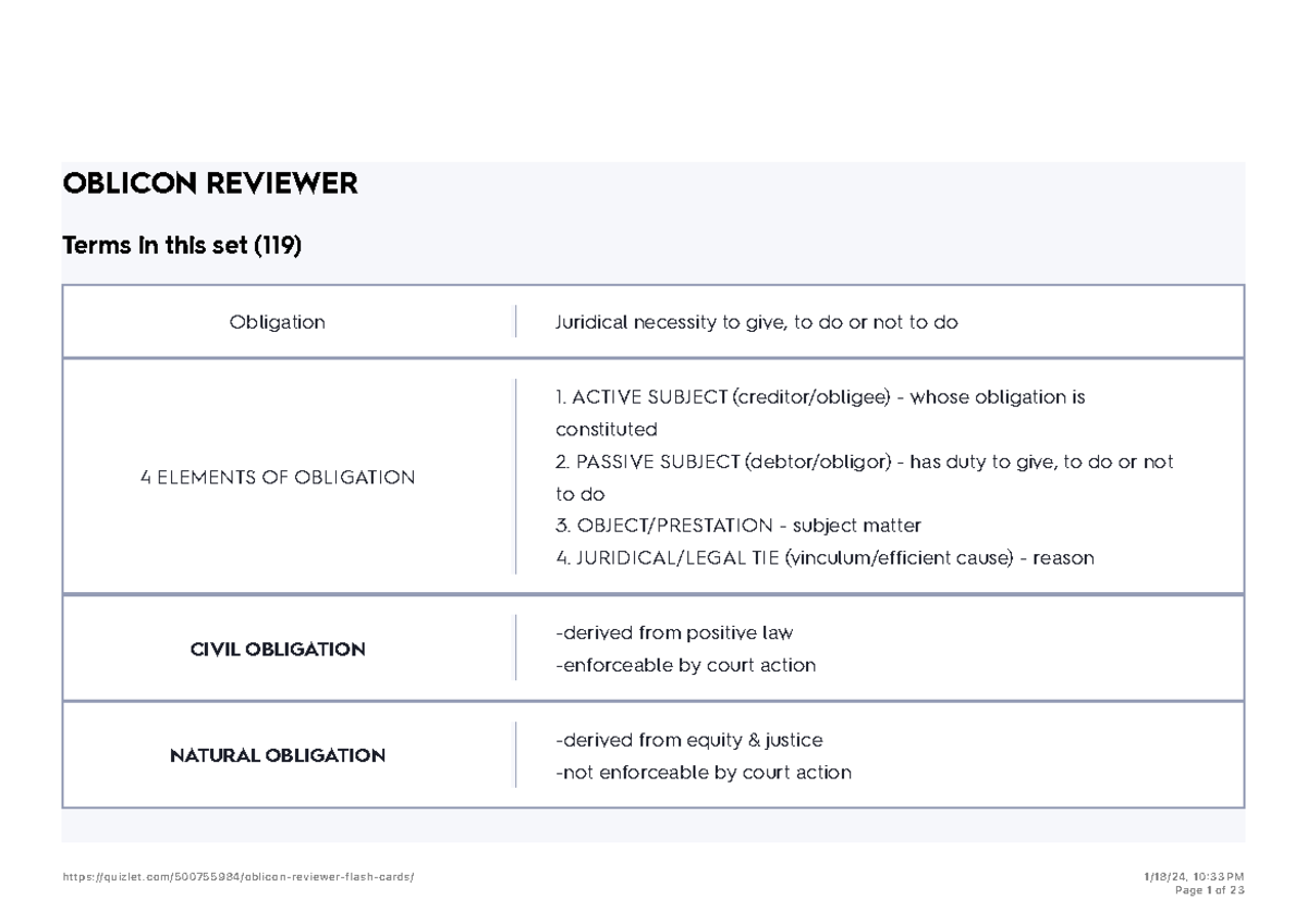 Oblicon- Summary - OBLICON REVIEWER Terms in this set (119) Obligation ...