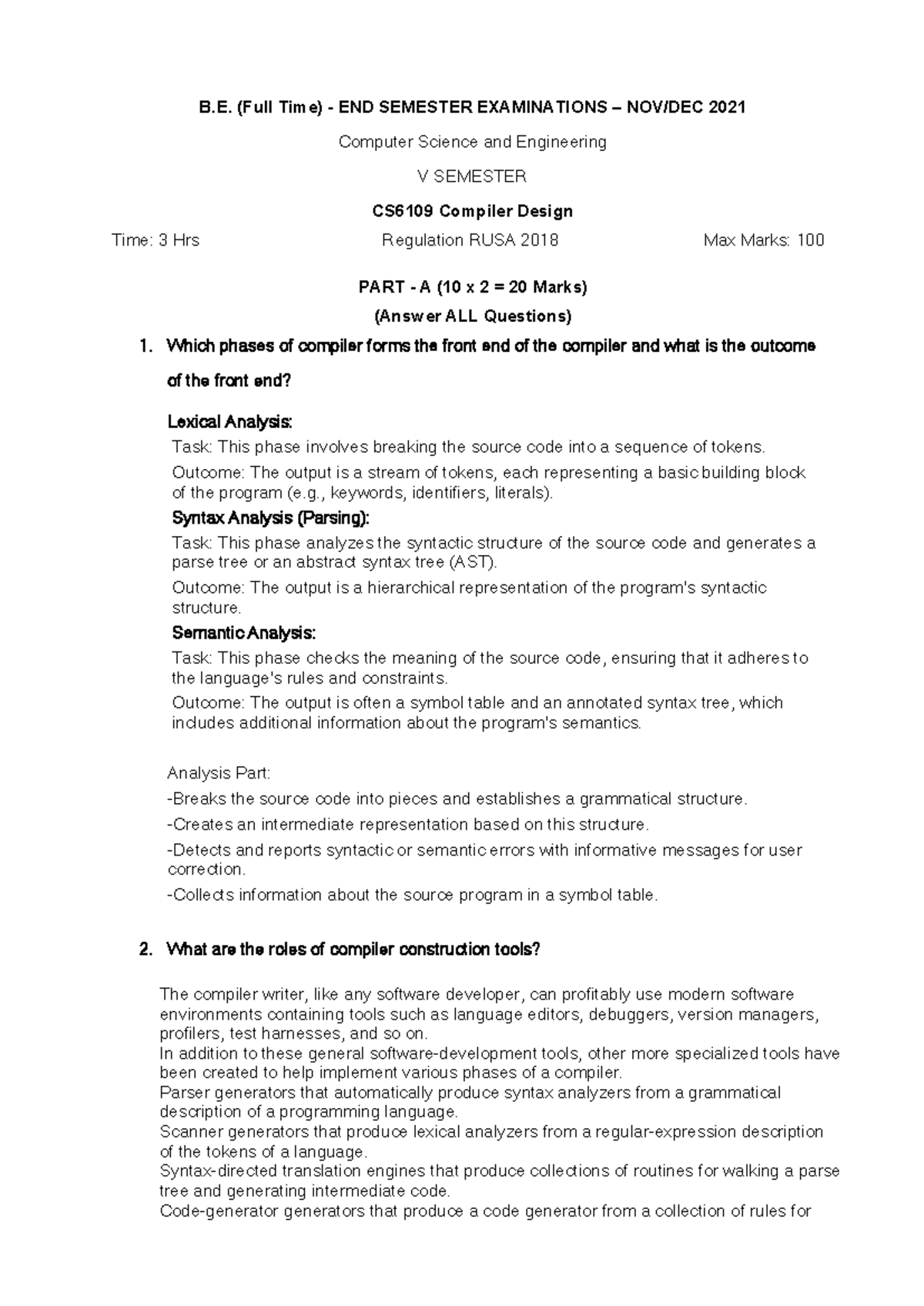 Semester 5 2021 End Semester Anna University QP Solutions - B. (Full ...
