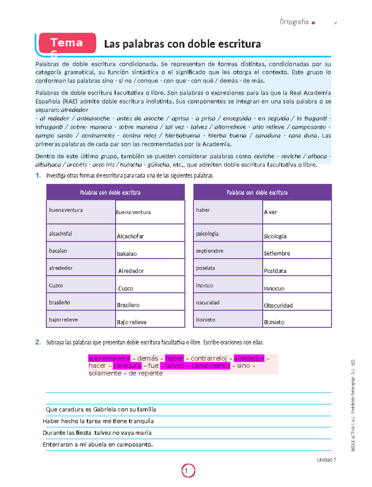 Doble Escritura - Ortografía Unidad 7 Investiga otras formas de ...