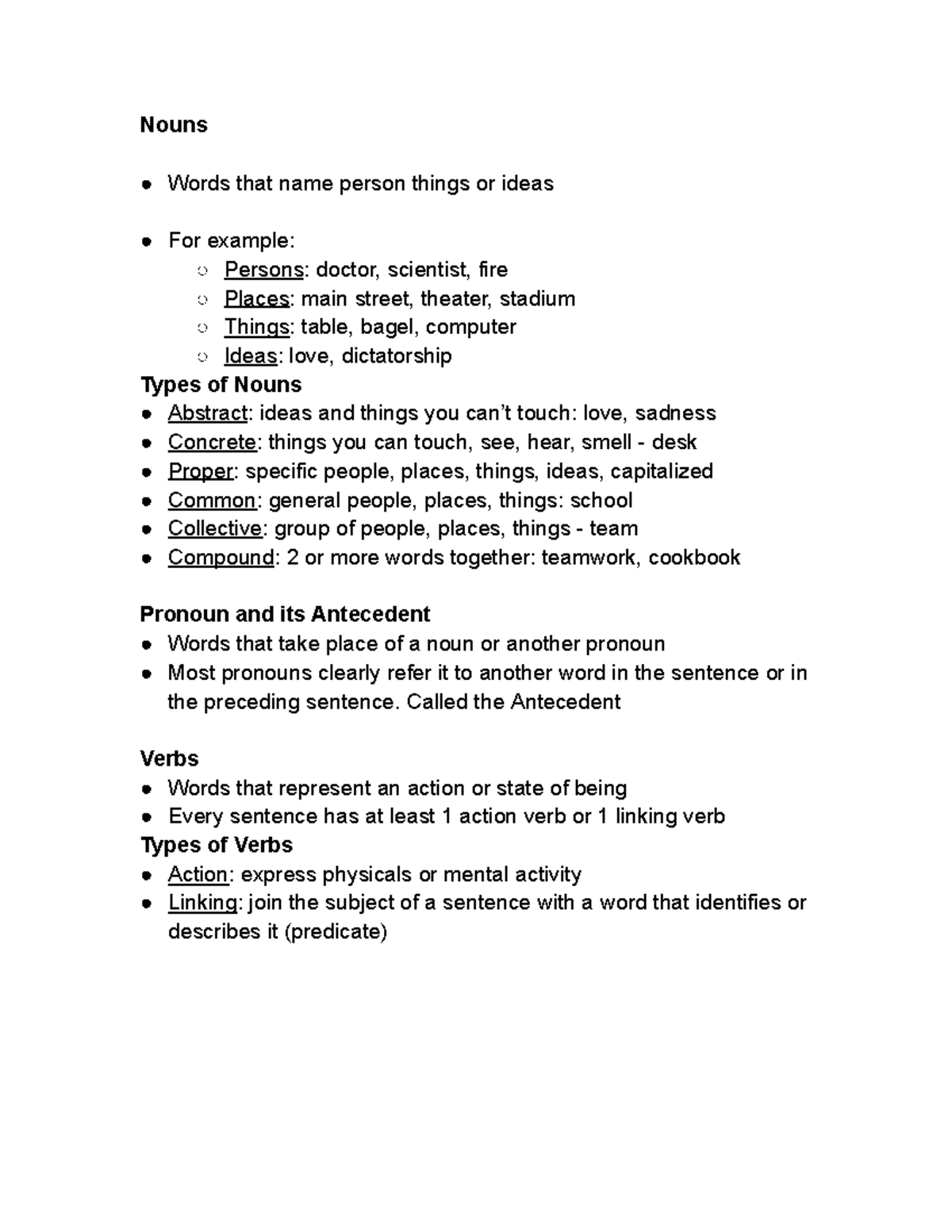 Grammer Notes - Grammar - Nouns Words that name person things or ideas ...