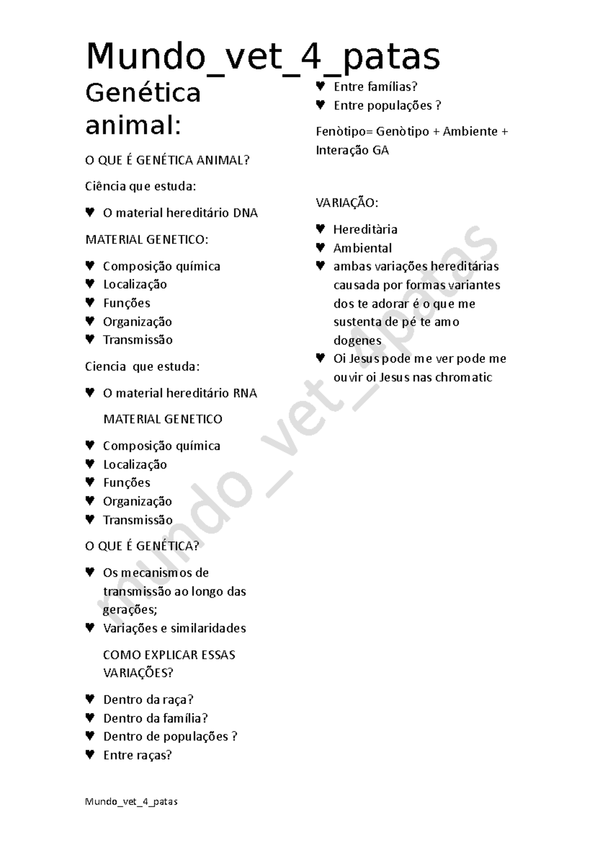 Genética animal - resumos feitos por mim em aula - Mundo_vet_4_patas ...