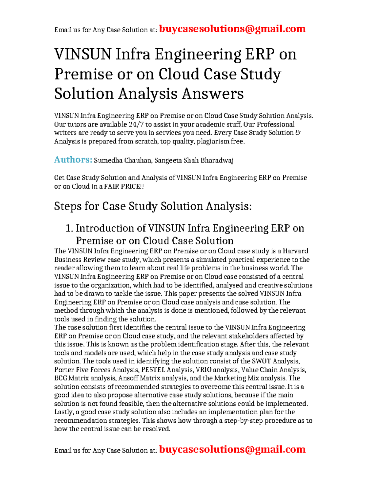 Case Solution VINSUN Infra Engineering ERP on Premise or on Cloud ...