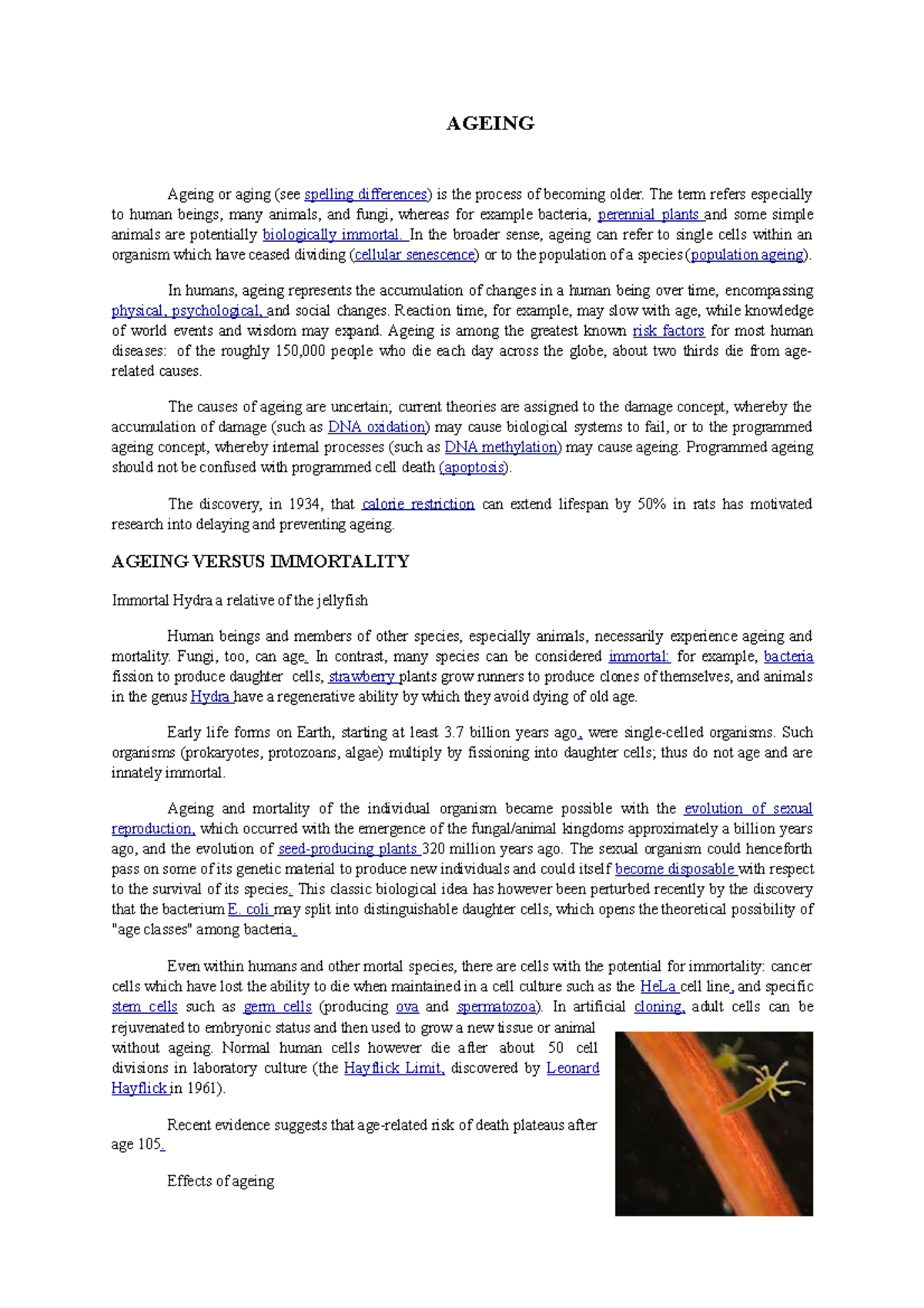 Ageing - Lecture notes 1-3 - AGEING Ageing or aging (see spelling ...