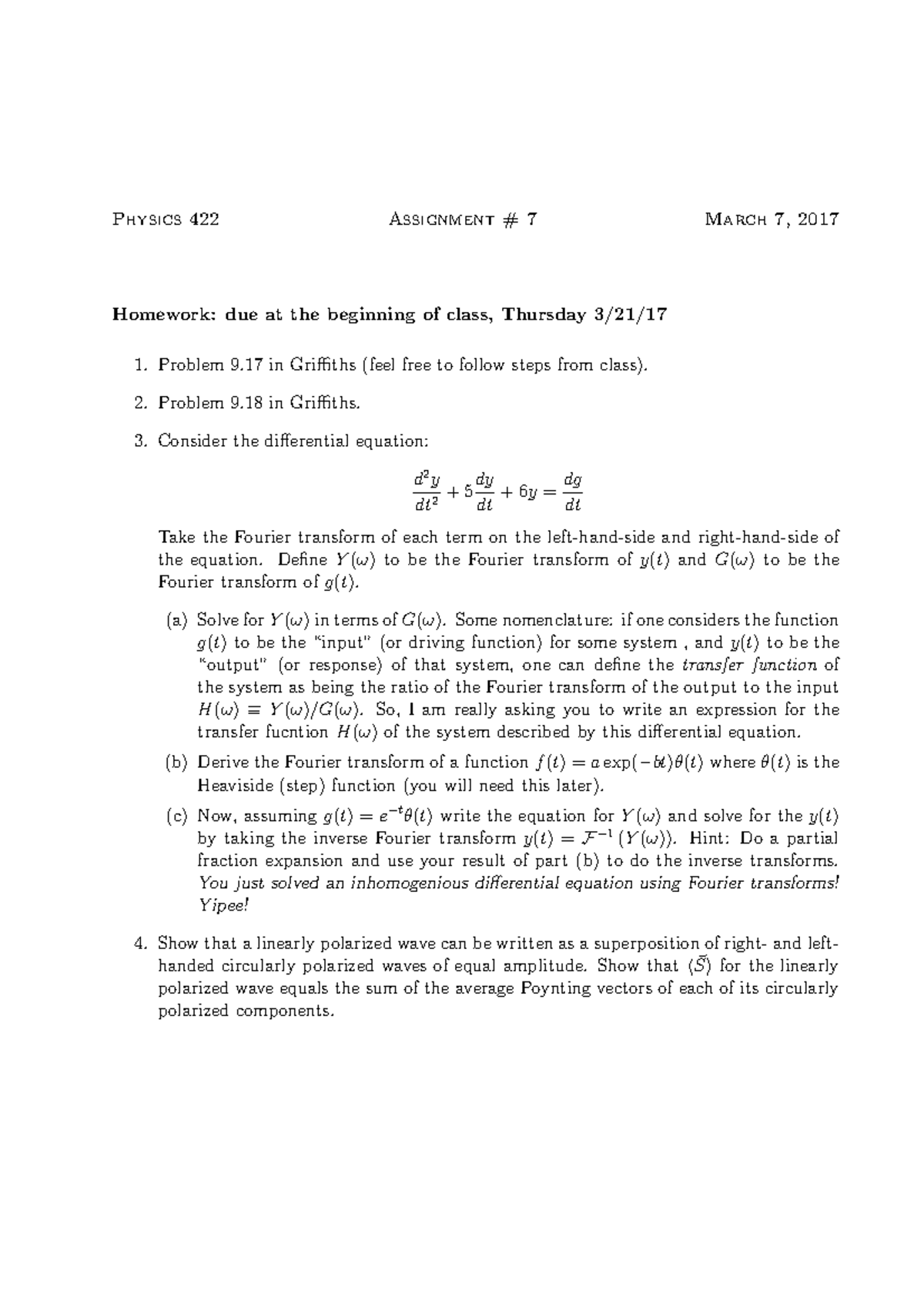 422 2016-2017 Assignment 7 - Physics 422 Assignment # 7 March 7, 2017 ...