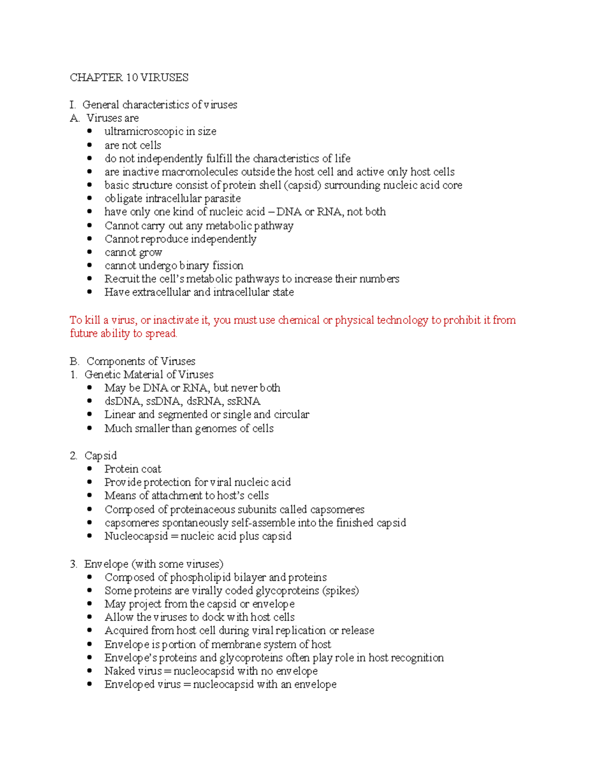 Micro lecture notes chap 10 - CHAPTER 10 VIRUSES I. General ...